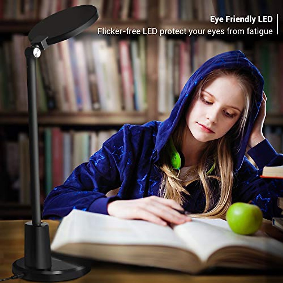 Desk Lamp, JUKSTG 64 pcs LEDs Eye-Caring Table Lamps, 10 Brightness Levels with 5 Lighting Modes LED Desk Light, Dimmable Office lamp with Touch-Sensitive Control, 10 W Reading Lamp,Black