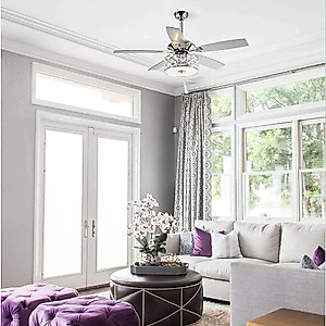 Parrot Uncle Ceiling Fans with Lights and Remote 52 Inch Chandelier Ceiling Fan with Light for Bedroom, Reversible Motor, 3 Speeds, Timer, Silver