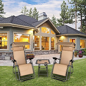 Bonnlo Zero Gravity Chair with Canopy Shade Patio Sunshade Lounge Chair, Folding Chair with Canopy Reclining Canopy Chairs with Cup Holder and Headrest for Beach Garden (Khaki)