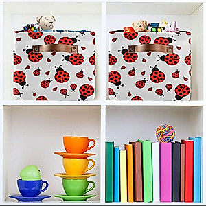 Wusikd Ladybug Storage Basket Set of 1 Large Fabric Funny Storage Basket Bins Box Cube with Handles Collapsible Closet Shelf Clothes Organizer Basket for Nursery Bedroom