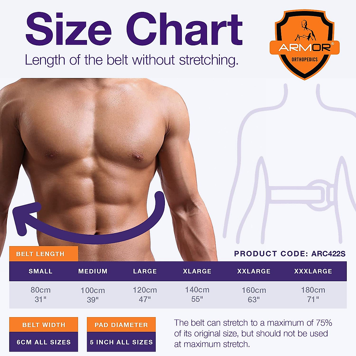 Armor Adult Umbilical Hernia Truss Support Belt for Relief of Abdominal Pain and Pressure, Stretchy Elastic Tummy Control Comfort for Men and Women, Size Medium