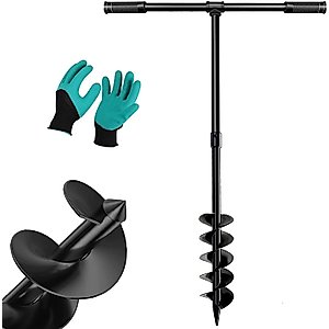 Hand Drill Auger Post Hole Digger, T Shaped 32''x 4" Garden Auger Spiral Drill Bit with Non-Slip Handle, Hand Operated Auger Drill Bit for Planting Bulb Flower Tree Seedlings Umbrella Fence Holes
