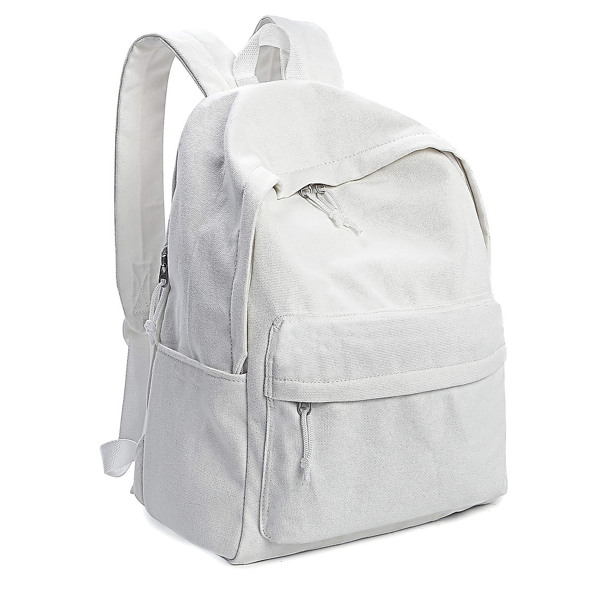 Zicac Unisex DIY Canvas Backpack Daypack Satchel Backpack (White, With Side Pocket)