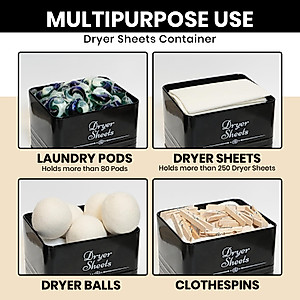 Farmhouse Metal Detergent Laundry Pods Container with Dryer Pod Sheet Holder for Laundry Room Organization and Storage with Scoop, Laundry Room Decor, Holds over 200 Laundry Pods and 300 Dryer Sheets