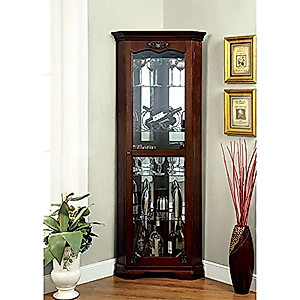Furniture of America Lennie Glass Door Corner Curio Cabinet in Walnut
