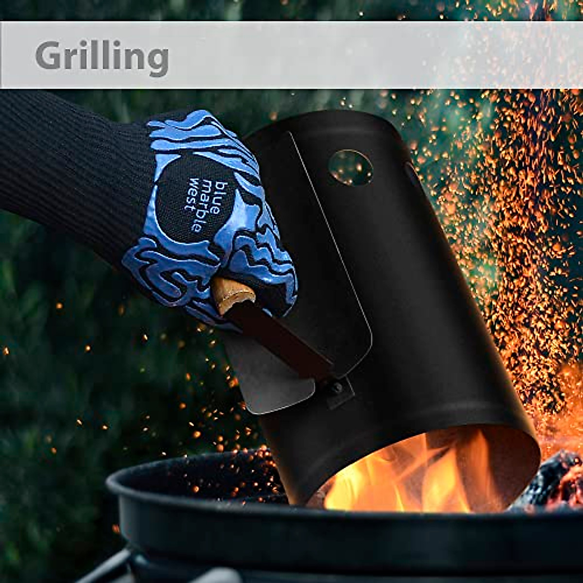 Extreme Heat Resistant BBQ Grill Gloves, Oven Mitts, Protection Up to 1472°F, Aramid Fiber, Non-Slip Silicone.
