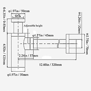 Bottle Trap Brass, Nicmondo 1 1/4 Round Bottle P-Trap Decorative Lavatory Basin Sink Waste Traps Drain Tube Kit Adjustable Height, Matt Black