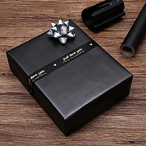 THMORT Matte Black Wrapping Paper Roll with a Cutter Kit for Birthday,Wedding,Christmas,Baby Shower,17 Inch X 33 Feet Pure Solid color All Occasions Wrapping Paper for Gift wrapping.