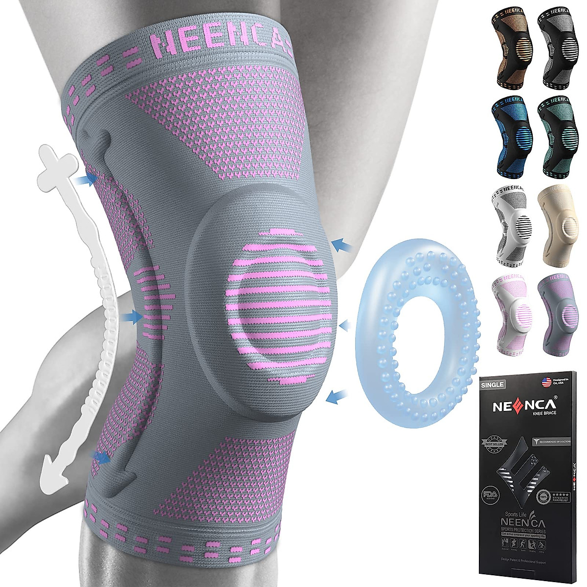NEENCA Professional Knee Brace for Pain Relief, Medical Knee Support with Patella Pad & Side Stabilizers, Compression Knee Sleeve for Meniscus Tear, ACL, Joint Pain, Runner, Workout - FSA/HSA APPROVED