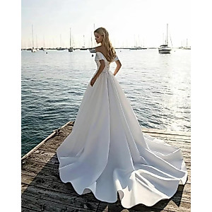 Off Shoulder Satin Prom Dresses Ball Gown Plus Size Formal Dresses for Women Wedding Dress with Slit,Red Size 10