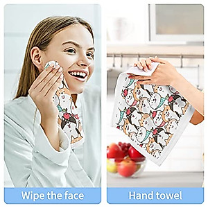 KEEPREAL 2 Pack Cartoon Shiba Inu Dog Washcloths Set - Highly Absorbent Pure Cotton Wash Clothes - Soft Fingertip Towel for Bath, Spa