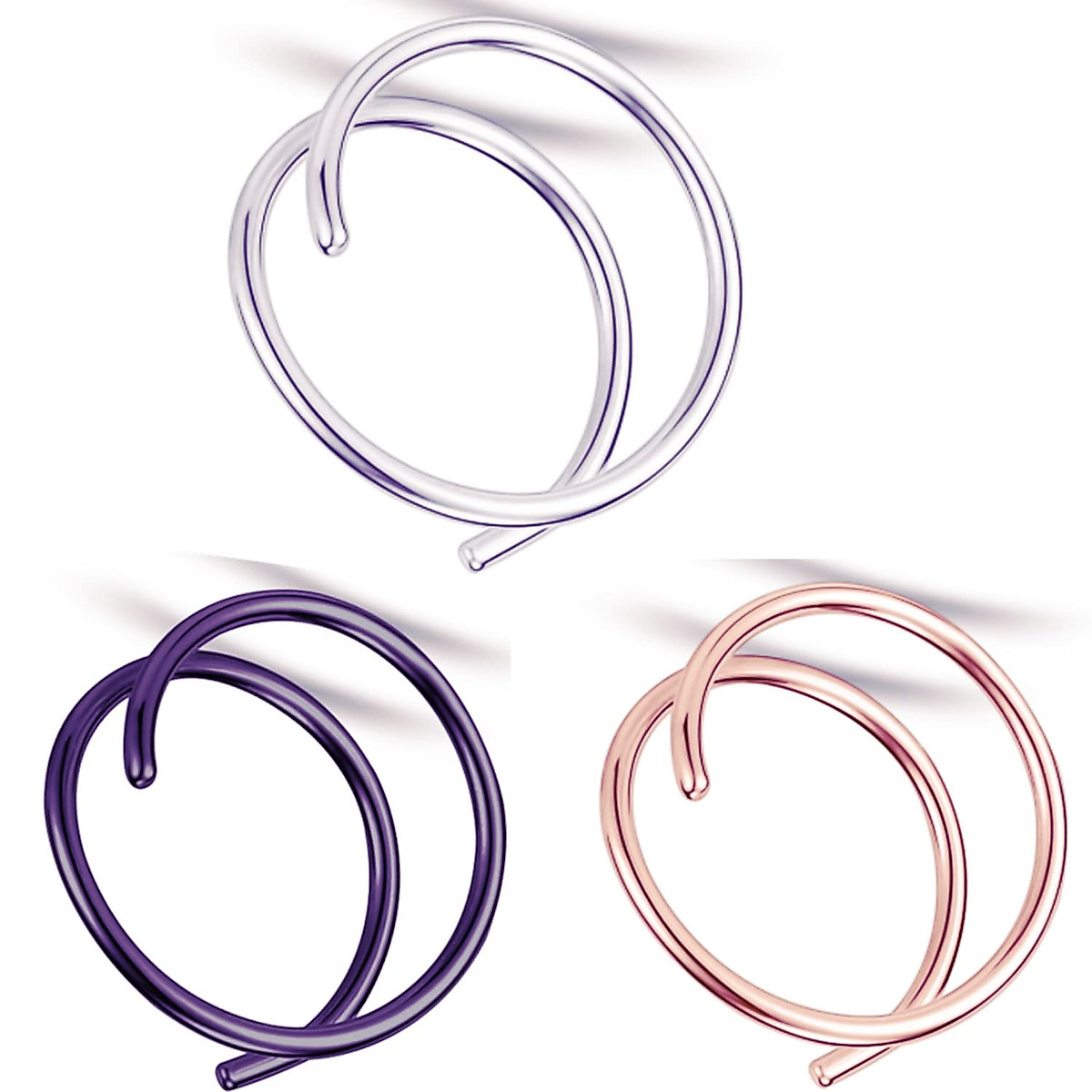 outerunner Double Nose Ring for Single Piercing 20g Nose Rings Hoops 6mm 8mm 10mm Surgical Steel Nose Hoop Silver/Gold/Rose Gold/Black/Rainbow