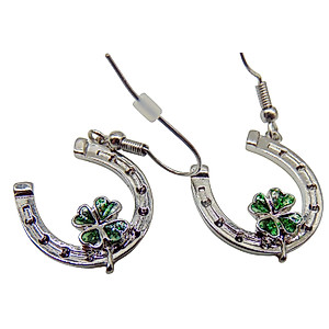 Shamrock Earrings Enamel Clover and Horseshoe Metal Irish Stud Ear Rings St Patrick's Day Fashion Accessory
