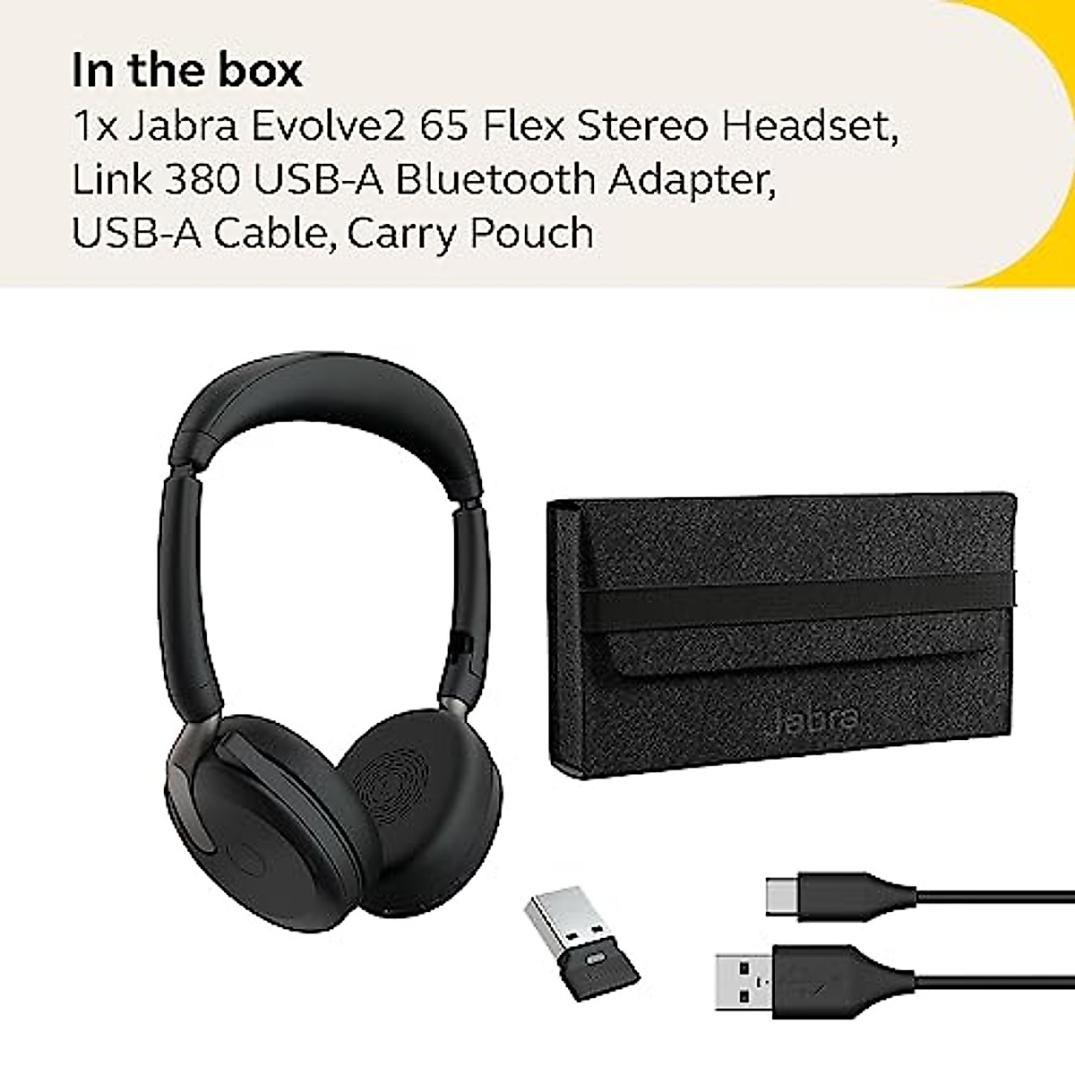 Jabra Evolve2 65 Flex Wireless Stereo Headset - Bluetooth, Noise-Cancelling ClearVoice Technology & Hybrid ANC - Works with All Leading UC Platforms Such As Zoom & Google Meet - Black