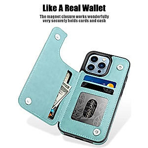 MMHUO for iPhone 13 Pro Case Wallet Magnetic Back Flip Case for iPhone 13 Pro Case for Women Girls with Card Holder Protective Case Phone Case for iPhone 13 Pro 6.1 Inches (2021),Mint