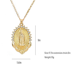 SIPELATY 18K Gold Plated Virgin Mary Pendant Necklace Crystal Rhinestone Encircled Miraculous Medal Pendant Necklace For Women