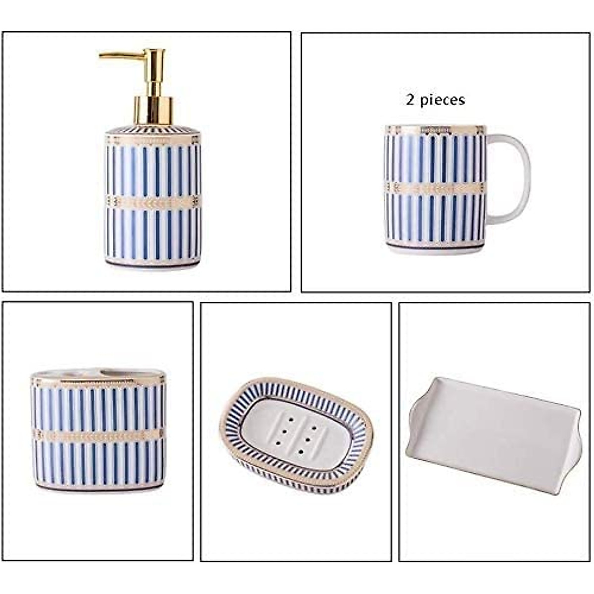 DVTEL Ceramic Washing Set, Bathroom, Four-Piece Set, Couple's Home Bathroom, Toothbrush Cup Set (Color : Blue, Size : 6 Piece Set)