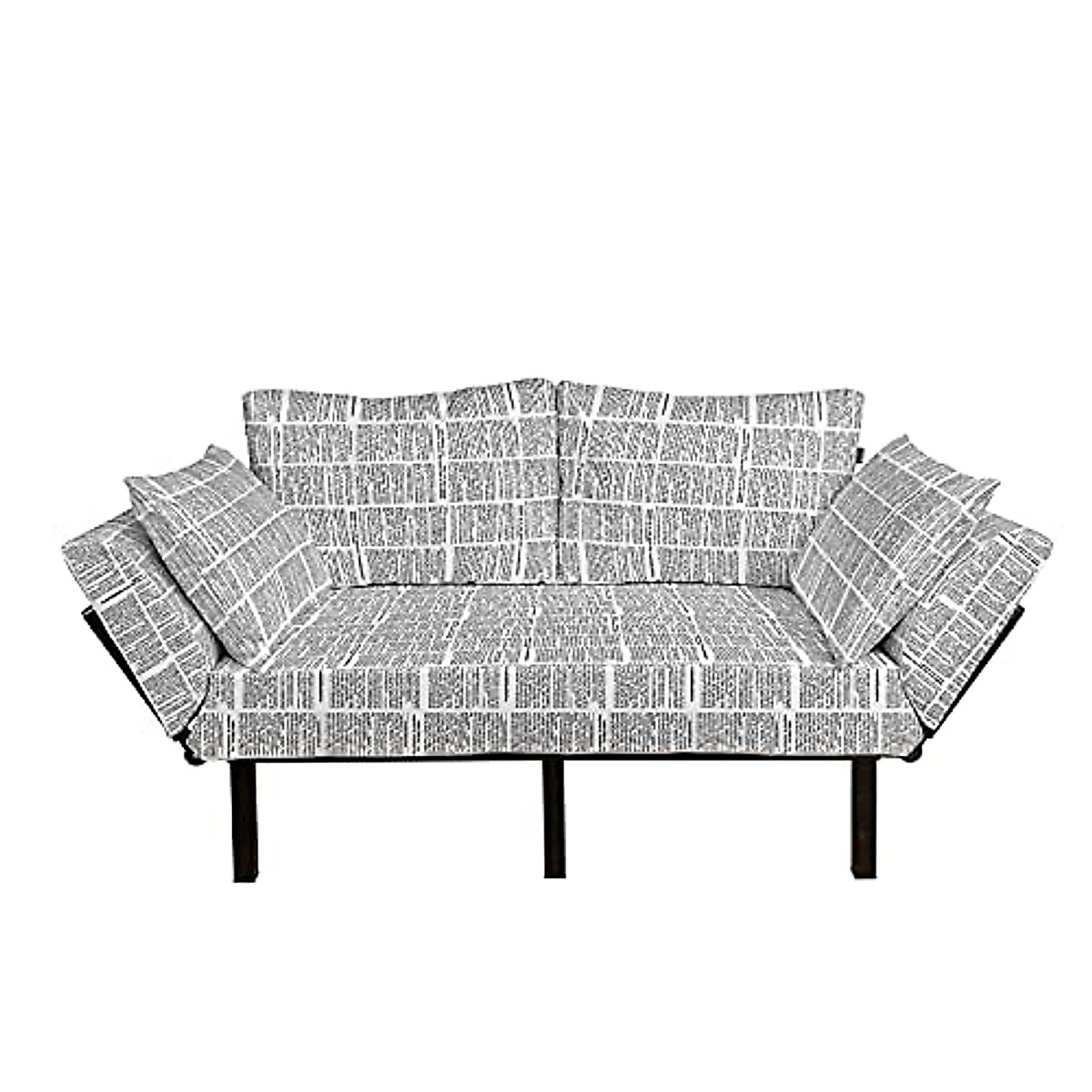 Lunarable Old Newspaper Futon Couch, Close up View of Aged Journal Page Headings News Articles Columns, Daybed with Metal Frame Upholstered Sofa for Living Dorm, Loveseat, Charcoal Grey White