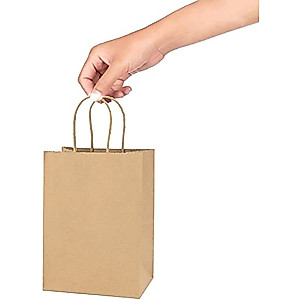 Kraft Brown Paper Gift Bags With Handles 5.75”x3.75”x8" Bulk Pack 100 Brown Small Gift Bags Kraft Bags For Gifts, Party, Shopping. Bulk Pack Great For Retail And Merchandise