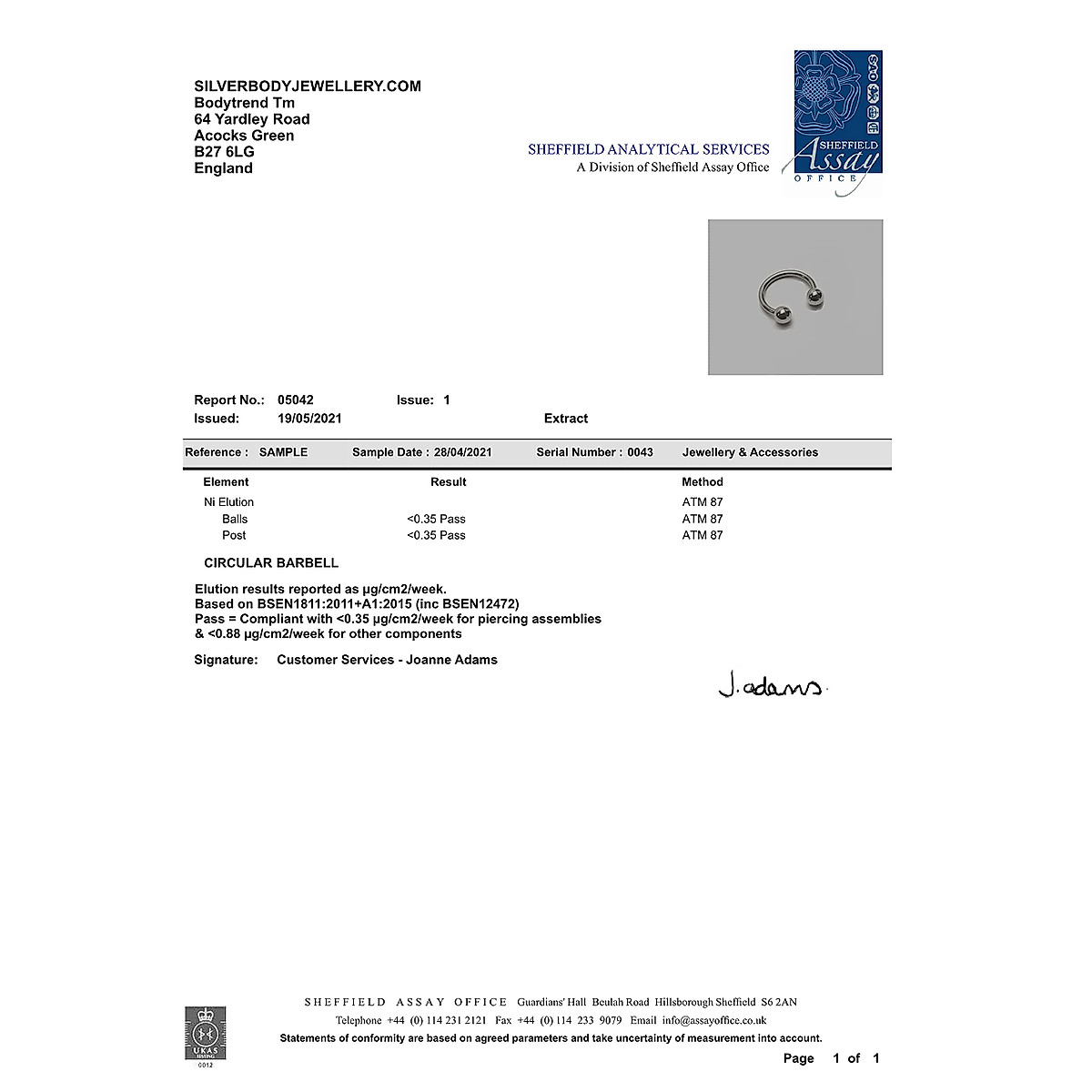 Bodytrend Titanium Circular Barbell Horseshoe PA Ring in Gold - 00G to 18G - Popular Sizes 6mm to 19mm - British Standard - Certified by Sheffield Assay Office