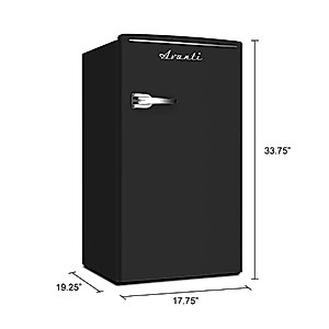 Avanti RMRS31X1B-IS Retro Mini Fridge for Home Office or Dorm, Manual Defrost and Adjustable Temperature, 3.1 Cu.Ft, Black