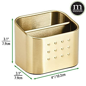 mDesign Modern Metal Farmhouse Kitchen Sink Storage Organizer Caddy - Small Holder for Sponges, Soaps, Scrubbers - Use in Kitchen, Laundry, Utility Room, Bathroom - Stainless Steel - Soft Brass