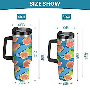 Exnundod Cartoon Guava Pattern Tumbler with Handle 30oz and Straw Insulated Tumblers Leak-proof Water Bottle for Car Travel