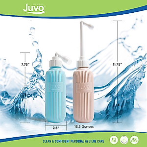 Juvo Peri Bottle Kit | Portable Travel Bidet, Handheld Squeeze Bottle with 2 Spray Nozzles, Cap and Storage Bag, Upside Down Use, 13.5 oz, Blue, 1-Pack