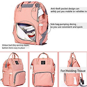 Diaper Bag Multi-Function Waterproof Travel Backpack Nappy Bags Large Capacity Stylish and Durable for Baby Care. (Orange Pink)