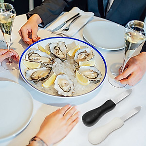 Tiomues Oyster Shucking Knife, with Extra-Long Non-Slip Handle, Professional Oyster Shucker, Seafood Tools Two-Piece Set (Star Black and Pearl White)