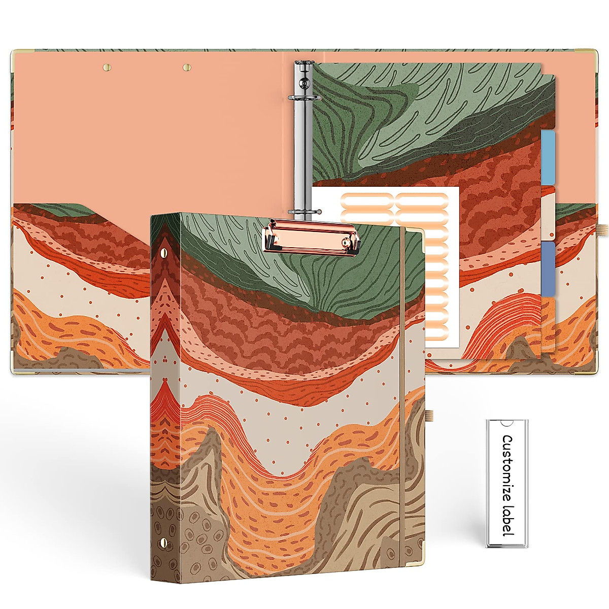 EYROZILL 3 Ring Binder 1 Inch for Letter-Size 8.5" x 11" Paper with 5-Tab Dividers, Cute Three Ring Binder folders with Profile Clipboard for Women School Office Supplies, Desert Camel