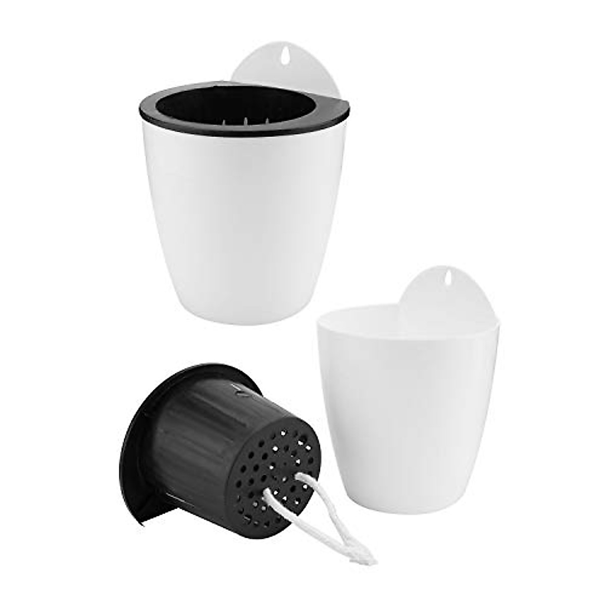 Jucoan 9 Pack Self Watering Hanging Planter, 5 Inch Dua-pots Lazy Flower Pot, White Plastic Wall Hanging Planter Pot with 9 Hooks for Garden Fence, Porch, Wall