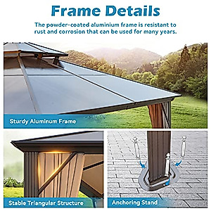 GAZEBEST 10' X 13' Permanent Hardtop Gazebo, Outdoor Polycarbonate Double Roof Pavilion Pergola Canopy with Aluminum Frame and Privacy Curtains for Patio, Garden, Backyard, Lawn
