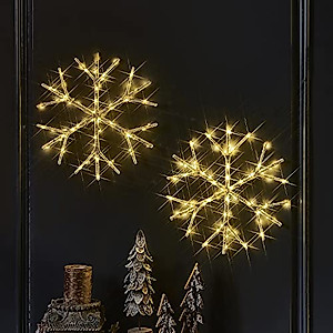 LITBLOOM Lighted Snowflake 2 Pack 70 Fairy Lights 14IN Battery Operated with Timer for Window Christmas Decoration Indoor Outdoor