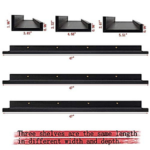 Lavezee 47 Inch + 36 Inch Black Floating Wall Ledge Shelves Set of 3