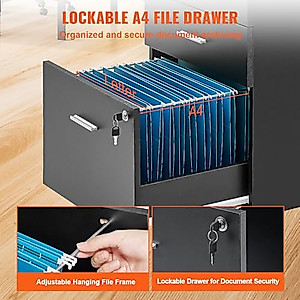 VEVOR File Cabinet, 3-Drawer Wood Filing Cabinet, Locking Office Cabinet for Letter/A4 Size, File Cabinet with 5 Wheels for Home Office, Black