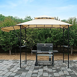 DikaSun Grill Gazebo 11x5 Double Tiered with Extra Shadow BBQ Waterproof Canopy Outdoor Gazebos for Patio, Backyard(Sand)