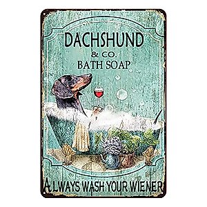 Jacevoo Dachshund & Co. Bath Soap Tin Sign Wash Your Wiener Metal Sign Vintage Bar Home Bathroom Wall Decoration Sign Funny Sign 12x8 Inch