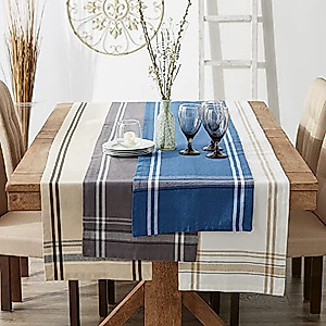 DII French Stripe Dining Table Collection Farmhouse Style Table Runner, 14x108 Inches, Taupe/Black