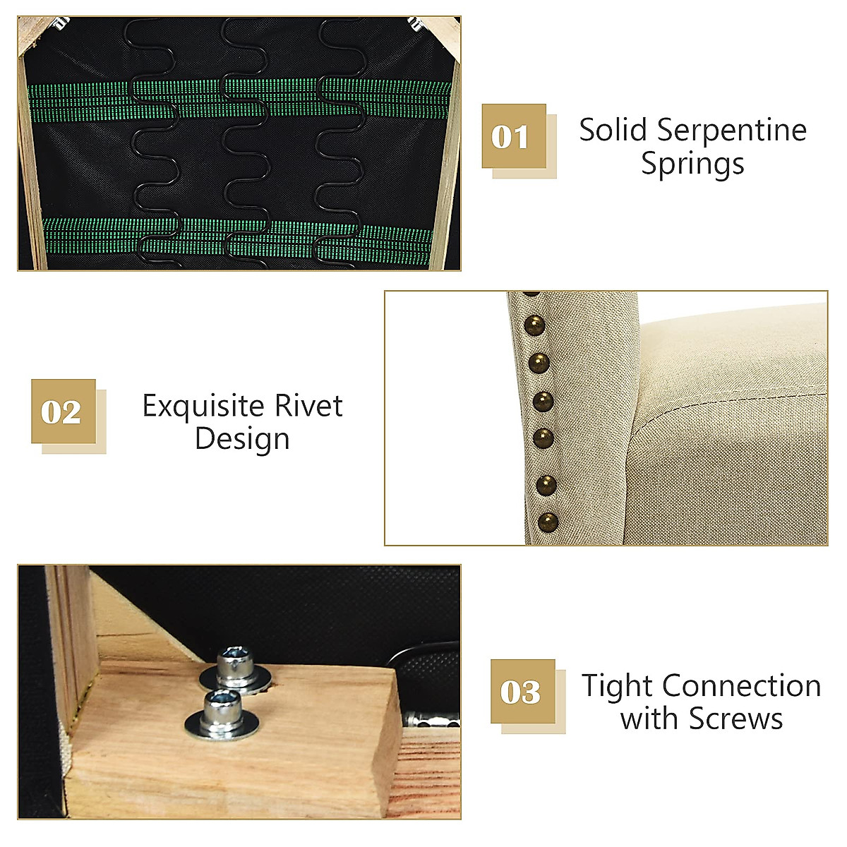 GORELAX Fabric Dining Chairs Set of 4, Modern Upholstered Dining Chair w/Solid Wood Leg, Adjustable Foot Pad, Tufted Kitchen Chairs for Farmhouse, Restaurant (Set of 4, Beige)