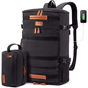 LOVEVOOK Travel Backpack,Vintage Canvas Rucksack Convertible Duffel Bag with Shoe Compartment for Men Women, 40L Carry On Backpack For Outdoor Camping Hiking Fits 17.3 Inch Laptop, Black