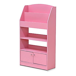 FURINNO 4 shelves Kidkanac Magazine/Bookshelf with Toy Storage Cabinet, Pink 9.45D x 24.57W x 43.31H in