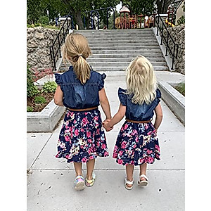YJ.GWL Girls Dresses, Denim Tops Flower Girl Dress, Princess Dresses for Girls, Girls Spring Summer Dress Casual Outfits, Party Dresses Fashion Clothes for Girls 8-10 Years