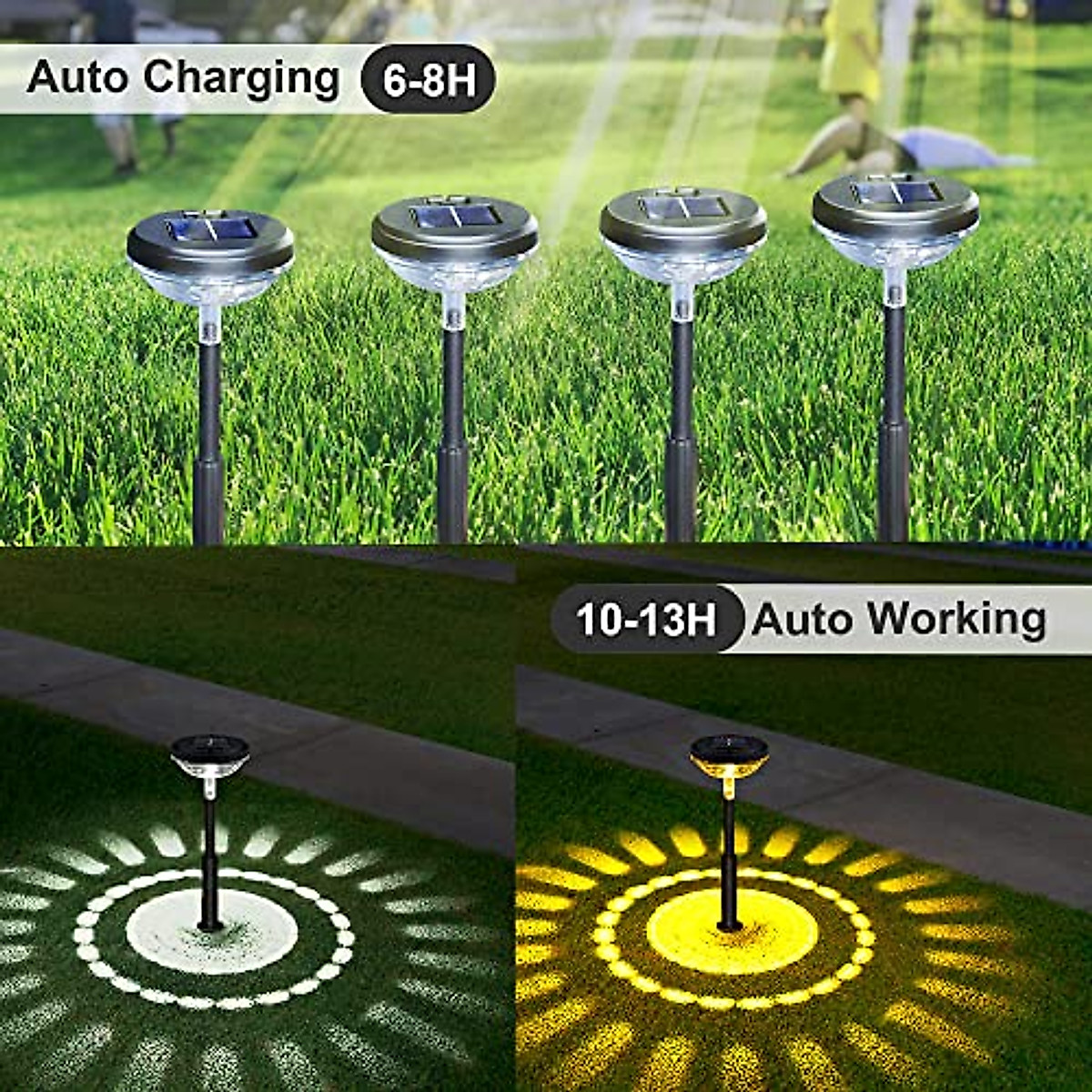 FEELIGHT Solar Pathway Lights, Garden Lights Solar Powered Waterproof IP67, Bright LED Solar Outdoor Landscape Lighting Solar Pathway Lights for Walkway Yard Backyard Lawn Landscape Decorative