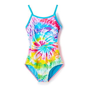 Girls Swimsuit Color Printed Backless Shoulder Swimwear One Piece Swimsuit Sport Set Swimwear for Girls 6-14Years (Multicoloured, M)