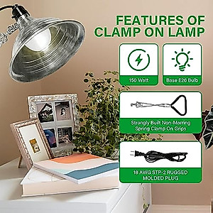 Simple Deluxe HIWKLTCLAMPLIGHTMX2 2-Pack Clamp Lamp Light with 8.5 Inch Aluminum Reflector Up to 150 Watt E26 Socket (No Bulb Included) 6 Feet 18/2 SPT-2 Cord, Silver