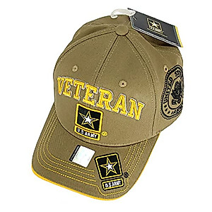 US Army Veteran Hat Army Military Official Licensed Adjustable Baseball Cap (Khaki Beige - Star Brim)