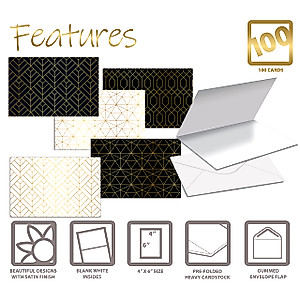 Better Office Products 100-Pack All Occasion Greeting Cards, Assorted Blank Note Cards, 4 x 6 inch, 6 Elegant Gold Foil Geometric Designs, Blank Inside, with Envelopes, 100 Pack