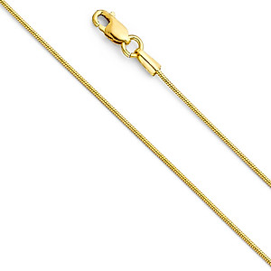 Wellingsale 14K Solid Yellow Gold 0.7mm Snake Chain with Lobster Claw Clasp - 22" Inches