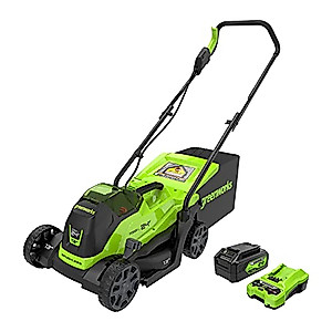 Greenworks 24V 13-Inch Brushless Push Lawn Mower, Cordless Electric Lawn Mower with 4.0Ah USB (Power Bank) Battery and Charger Included
